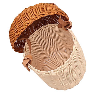 Rattan Woven Basket, Wicker Storage Basket Woven Baskets Acorn Bag Mushroom Basket Rattan Basket Woven Basket with Lid for Boys Girls Photography Props(Large)