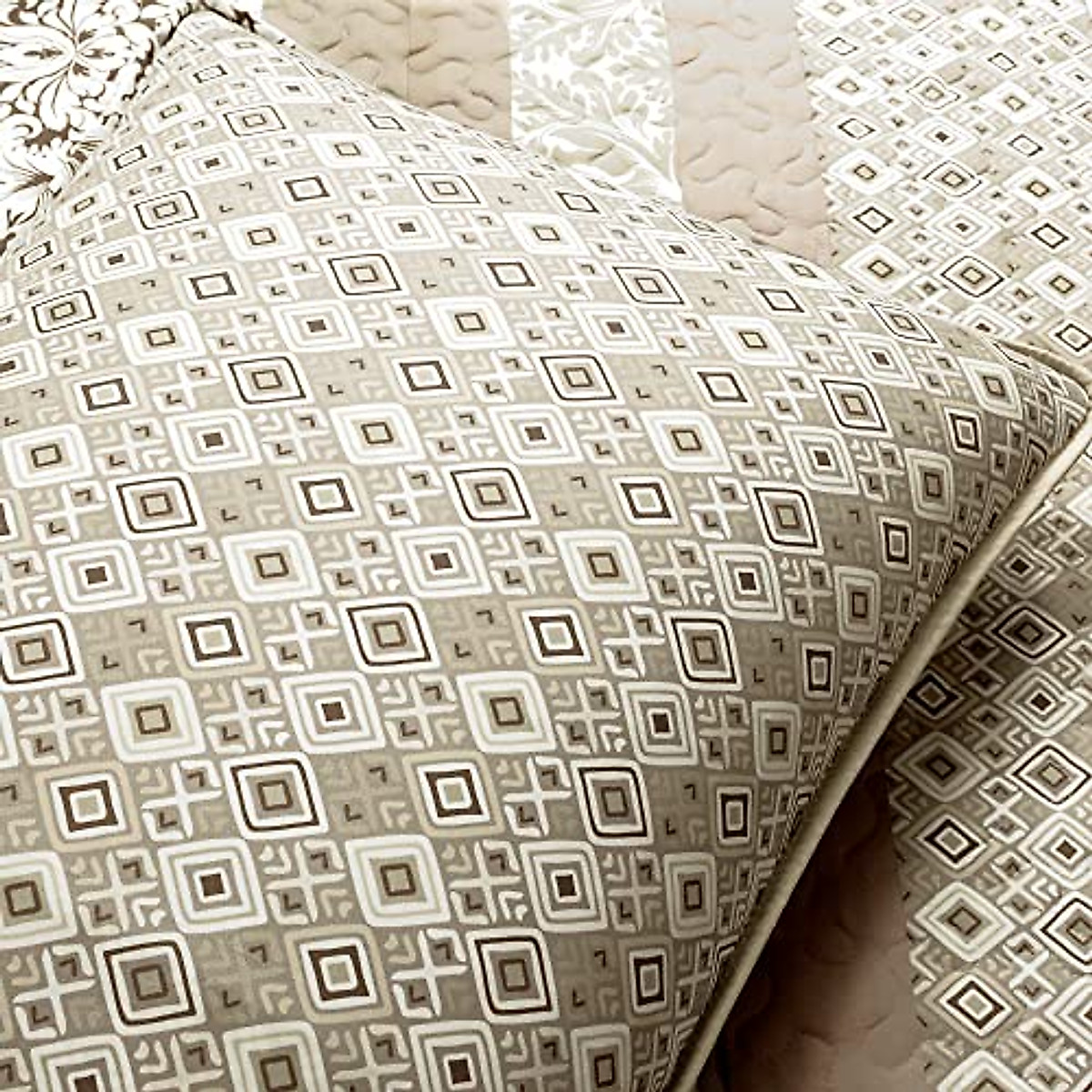 Lush Decor Boho Stripe Reversible Cotton Quilt 3-Piece Set, Full/ Queen, Neutral - Bold Colorful Bohemian Bedding Set