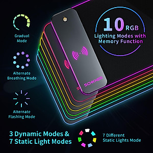 Schkner RGB Gaming Mouse Pad with Wireless Charging 15W, Large Desk Mat 800x300x4mm, 10 Light Modes Keyboard Pad with Non-Slip Rubber Base, Waterproof Mousepad for Gaming PC MacBook Laptop