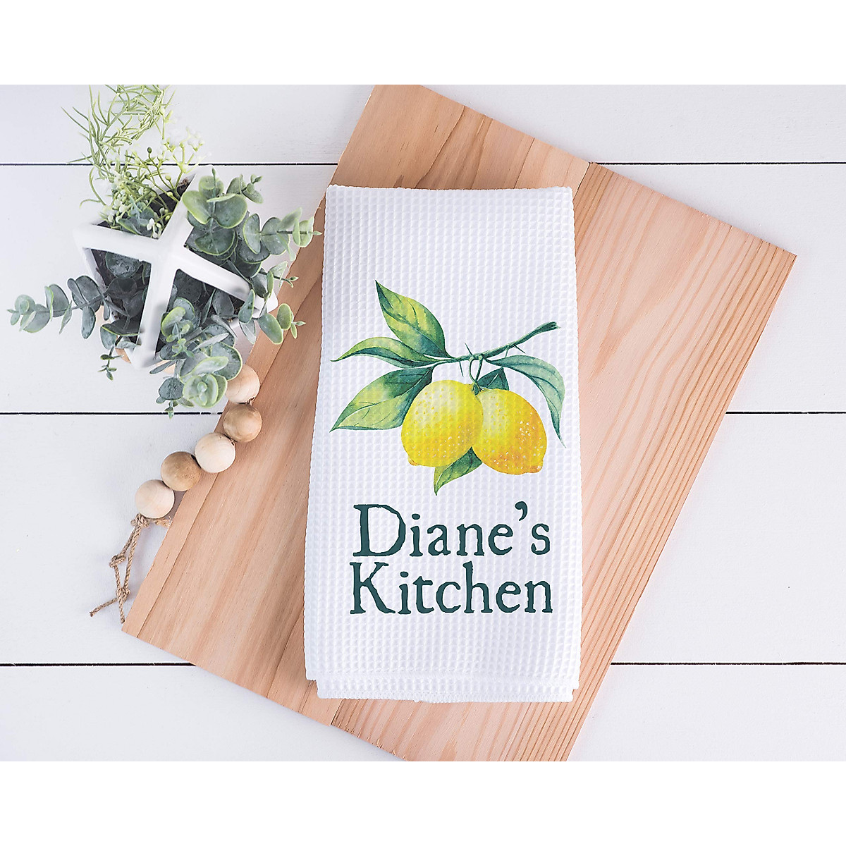 CANARY ROAD Custom Waffle Weave Dish Towel | Personalized Kitchen Towel | Housewarming Gift | Wedding Gift | Personalized Dish Towel | Housewarming Gift | Lemon Kitchen Towel