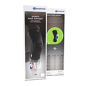 Bauerfeind Sports Knee Support NBA - Officially Licensed Basketball Brace with Medical Compression - Sleeve Design with Omega Gel Pad for Pain Relief & Stabilization (Black, M)