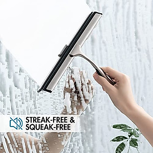 TAILINK Shower Squeegee for Glass Doors, Window Squeegee with One Suction Cup Holder and Fine Microfiber Cloths for Glass, 10-Inch Stainless Steel Squeegee for Barthroom, Shower Door, Glass, Window…