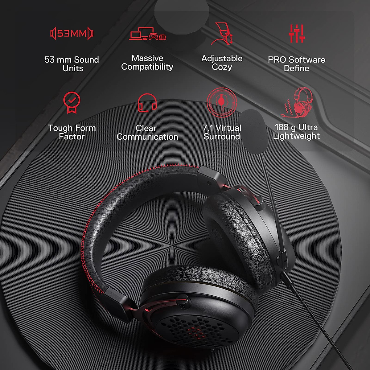 Redragon H386 Diomedes Wired Gaming Headset - 7.1 Surround Sound - 53MM Drivers - Detachable Microphone - USB/AUX 3.5mm Works for Multi Platforms PC, PS4/3 & Xbox One/Series X, NS