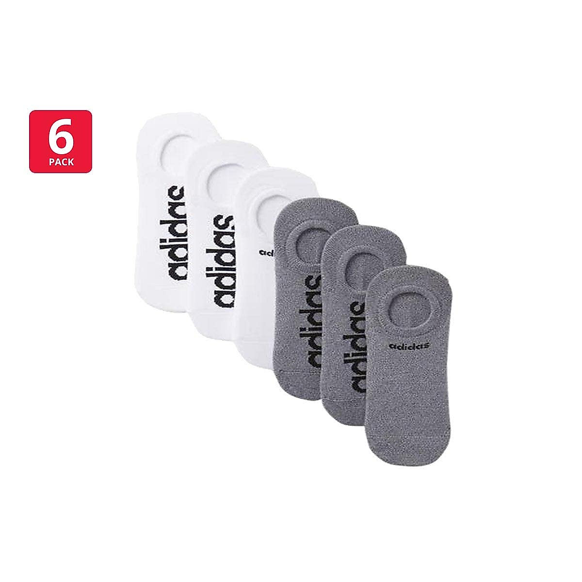 adidas Men's Superlite Linear Super No Show Socks (6-Pair), Alumina Beige/Night Grey/Black, Large