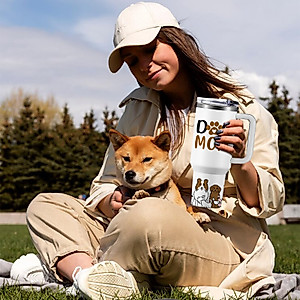 NIAXAUYT Dog Mom Gifts for Women Personalized Stainless Steel Tumbler Cup 40 oz, Funny Dog Mom Gift Ideas, Birthday Christmas Gifts for Dog Lovers/Owners, Cartoon Dog Mom Mug with Handle and Straw