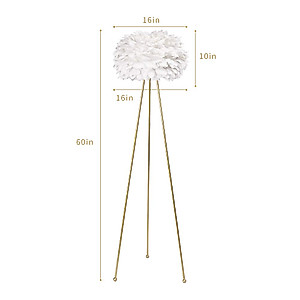Maxax Feather Floor Lamp, Tripod Floor Lamp with White Feather Shade, Standing Light for Bedrooms/Dining Room/Living Room/Kitchen, Gold Classic