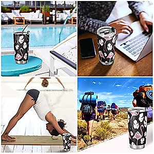 GUIJI Pink Black Flamingo 20oz Stainless Steel Tumbler with Lid and Straw，Vacuum Insulated Water Coffee Tumbler Cup，Sweat-proof Spill-Proof Travel Mug for Hot & Cold Drinks