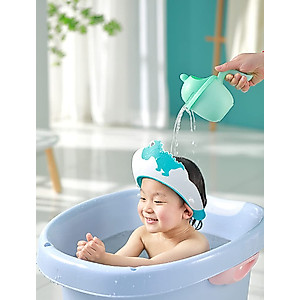 Baby Shower Cap for Washing Hair, Cartoon Dinosaur Kids Bath Hat Protect Baby’s Eye and Ear, Shampoo Visor Shield for Toddler Kids Child Infant, Blue