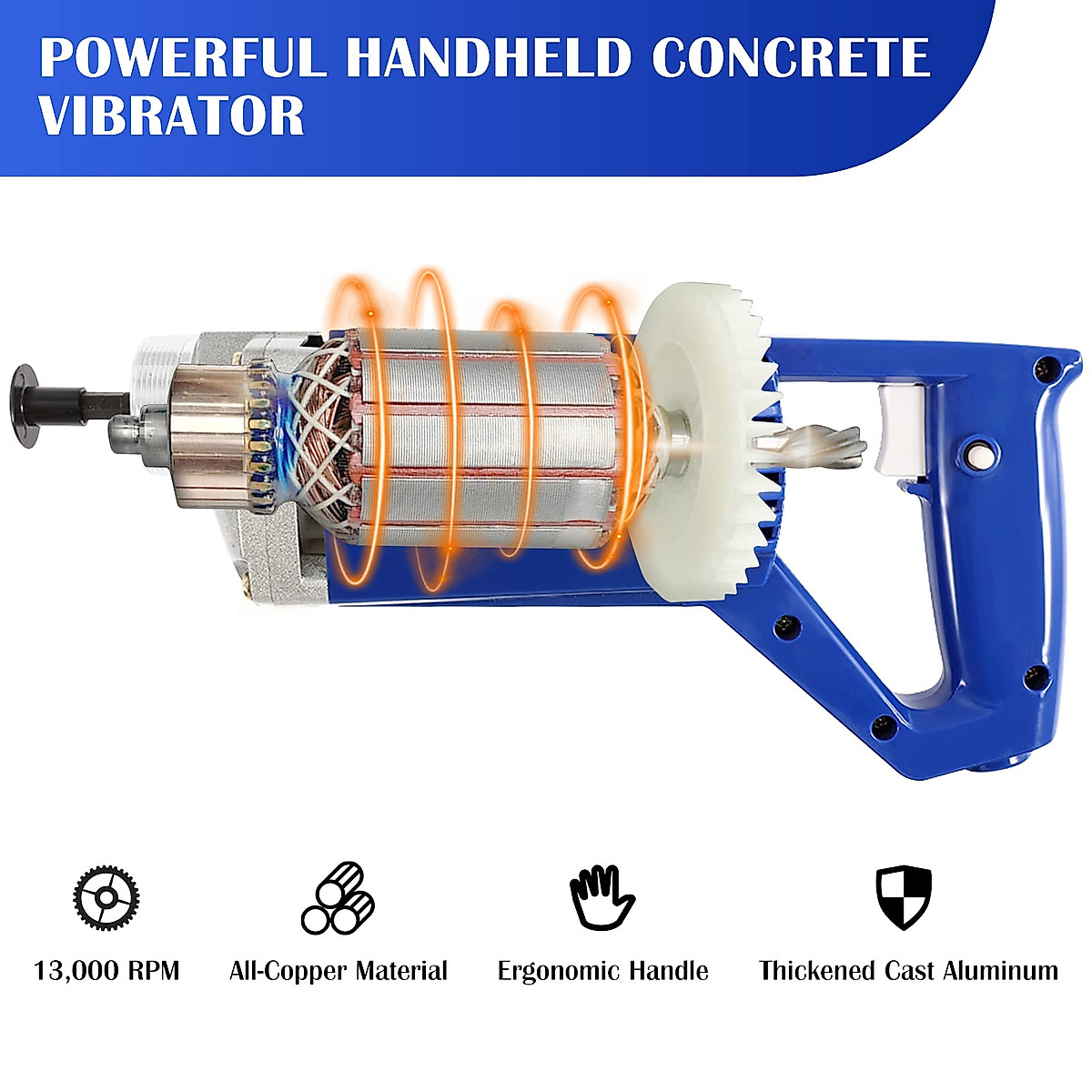 POWLAB Hand Held Concrete Vibrators 13000 VPM Electric Concrete Vibrator 3/4 HP Concrete Vibrators with 4.9 Ft Shaft for Industrial Construction Concrete Mixing