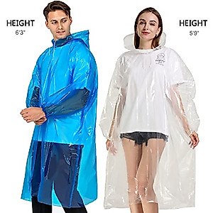 Airpler Disposable Rain Ponchos for Family Adults 4 Pack (Clear) - Emergency Rain Ponchos for Women and Men with Drawstring Hood
