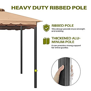 FAB BASED 10x13 Patio Gazebo with Mosquito Netting and Sand Bag - Aluminum Pole & Polyester Top, Fireproof Enclosure & Waterproof Screen Tent, Garden Pavilion for Patio, Backyard, Lawn (Khaki)