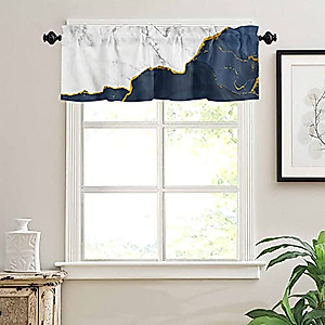 COLCE Valances for Windows Wild Marble Pattern Gold Navy White Ombre Curtain Valance for Kitchen Basement Window Curtain Decorative Rod Pocket Short Winow Valance Curtains 60" W x 18" L