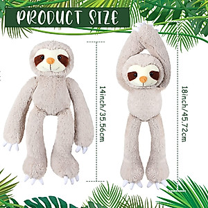 Hanging Sloth Stuffed Animals 18 Inch Three Toed Sloth Plush Toy with Hook and Loop Hands Hanging Sloth Toy for Boys Girls Bedroom Animal Themed Birthday Party Favors Decoration (4 Pcs)