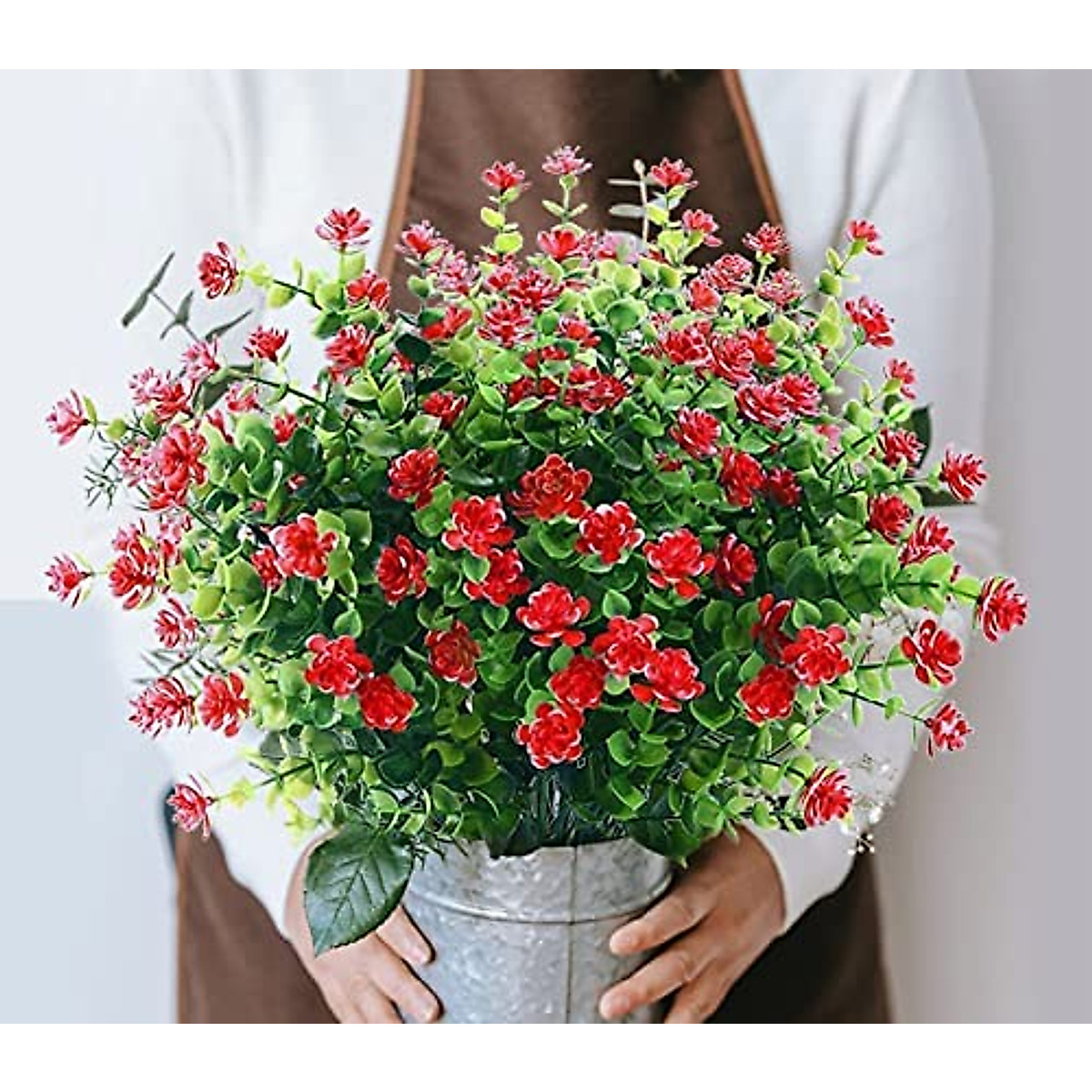 20 Bundles Artificial Flowers Outdoor Fake Flowers Faux Boston Plants Plastic Bouquet Fake Greenery UV Resistant No Fade Faux Shrubs Home Garden Porch Patio Office Yard Indoor Decoration (Red)