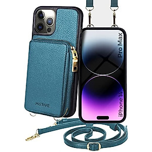 MOTIVE for iPhone 14 Pro Max Wallet Case Designed in New York, Crossbody Phone Case for Apple iPhone 14 Zipper Purse Case Wallet with RFID Blocking Card Holder | 6.7" Blue Teal - Fancy Series