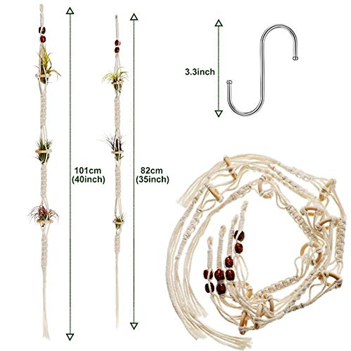 4 Pieces Air Plants Holders Air Plant Hanger Air Plant Wall Hanger Handmade Rope Hanging Air Plant Holder Woven Hanging Plant Hanger with 4 Hooks for Home Decoration