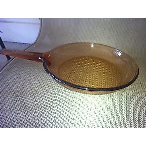 Vintage Corning Visions Visionware Amber 10 Inch Skillet Frying Pan w/ Lid