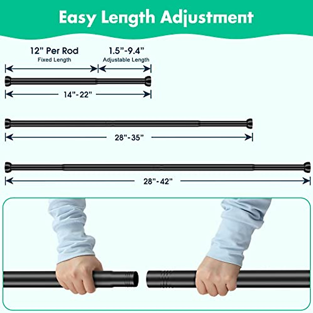 Adjustable Closet Rod for Hanging Clothes, 28 to 42 Inch Adjustable Closet Hanging Rods, Metal Space Saver Extender Closet Bar for Wardrobes, Laundry Room, Shoe Cabinets