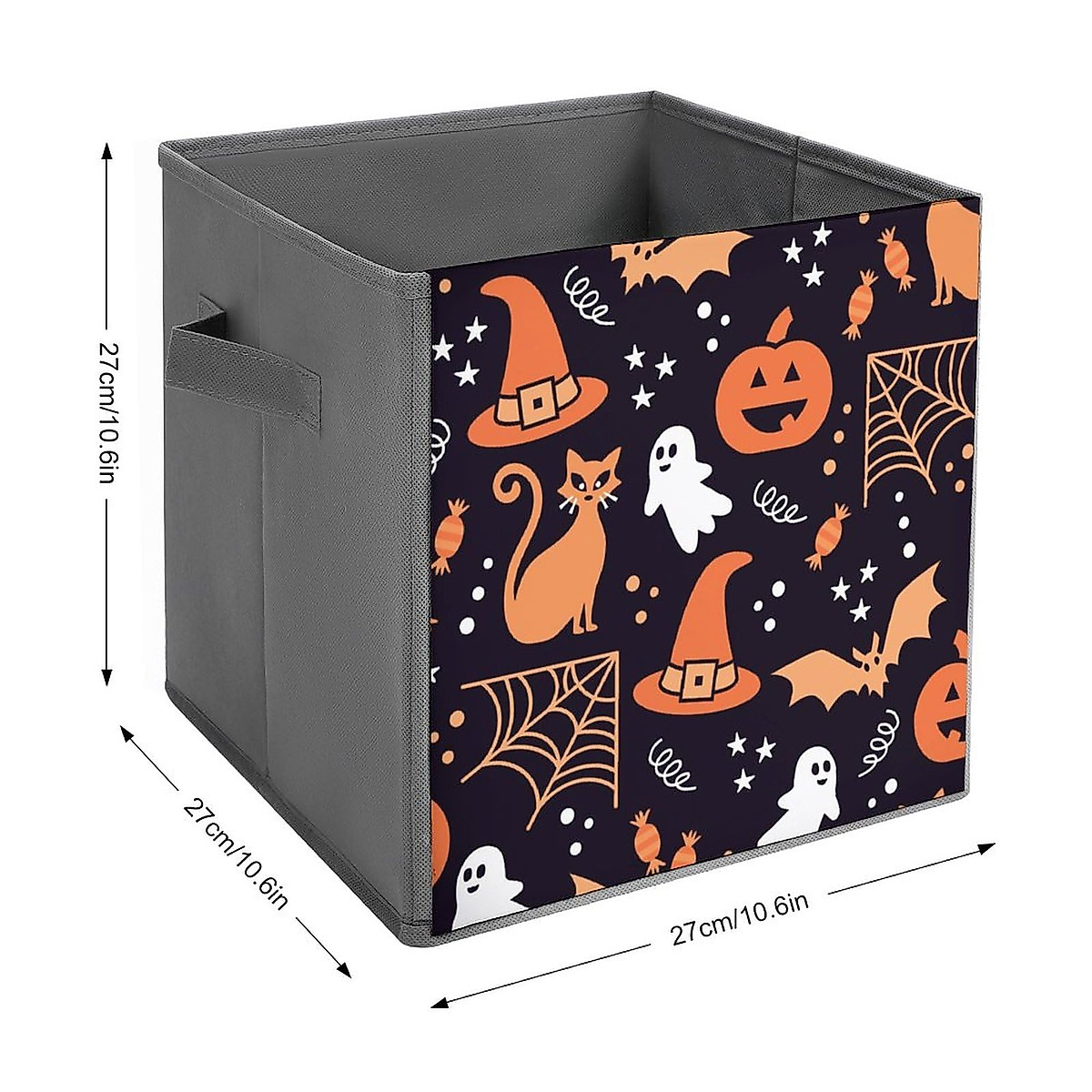DamTma Halloween Pumpkin Ghost Spider Cube Storage Bin with Handles Foldable Cute Cat Ghost 11 Inch Storage Baskets Toys Organization for Home Room Closet Shelves Set of 2
