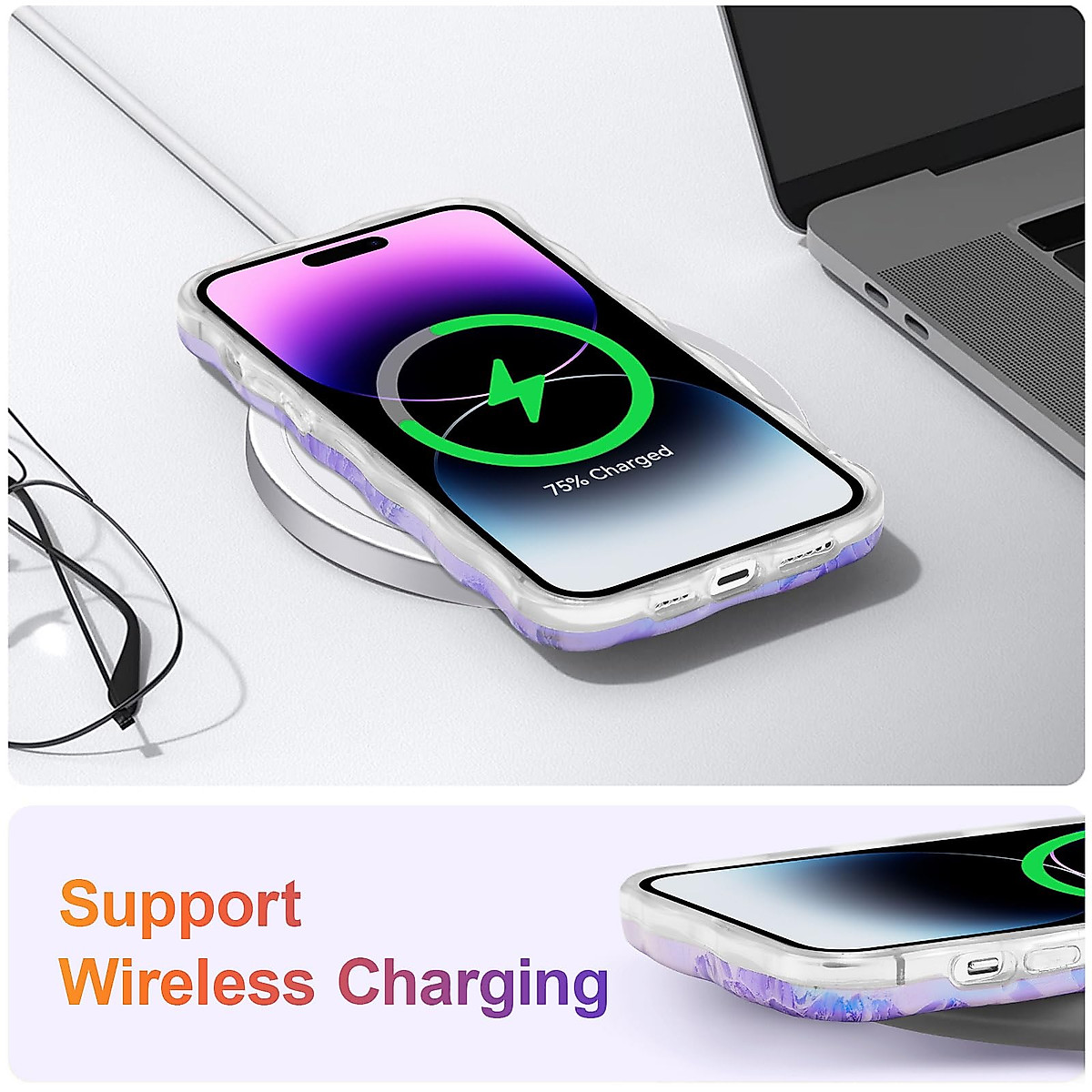 EYZUTAK Case for iPhone 13 Pro Max, Colorful Retro Oil Painting Printed Flower Laser Glossy Pattern Cute Curly Wave Edge Exquisite Phone Cover Stylish Durable TPU Protective Case for Girl Women-Purple