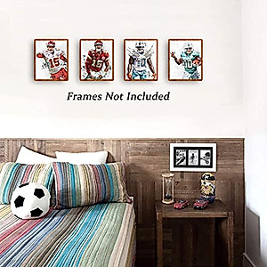 TANXM Patrick Mahomes Poster，Tyreek Hill Poster ，Rugby Player Posters， American Football Posters Canvas Print Wall Art Man Cave Gift Home Decor，Set of 4 (8”X 10” ， No Frame