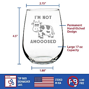 Not Amooosed - Cow Stemless Wine Glass - Cute Funny Cow Gifts and Home Decor - Large Glasses