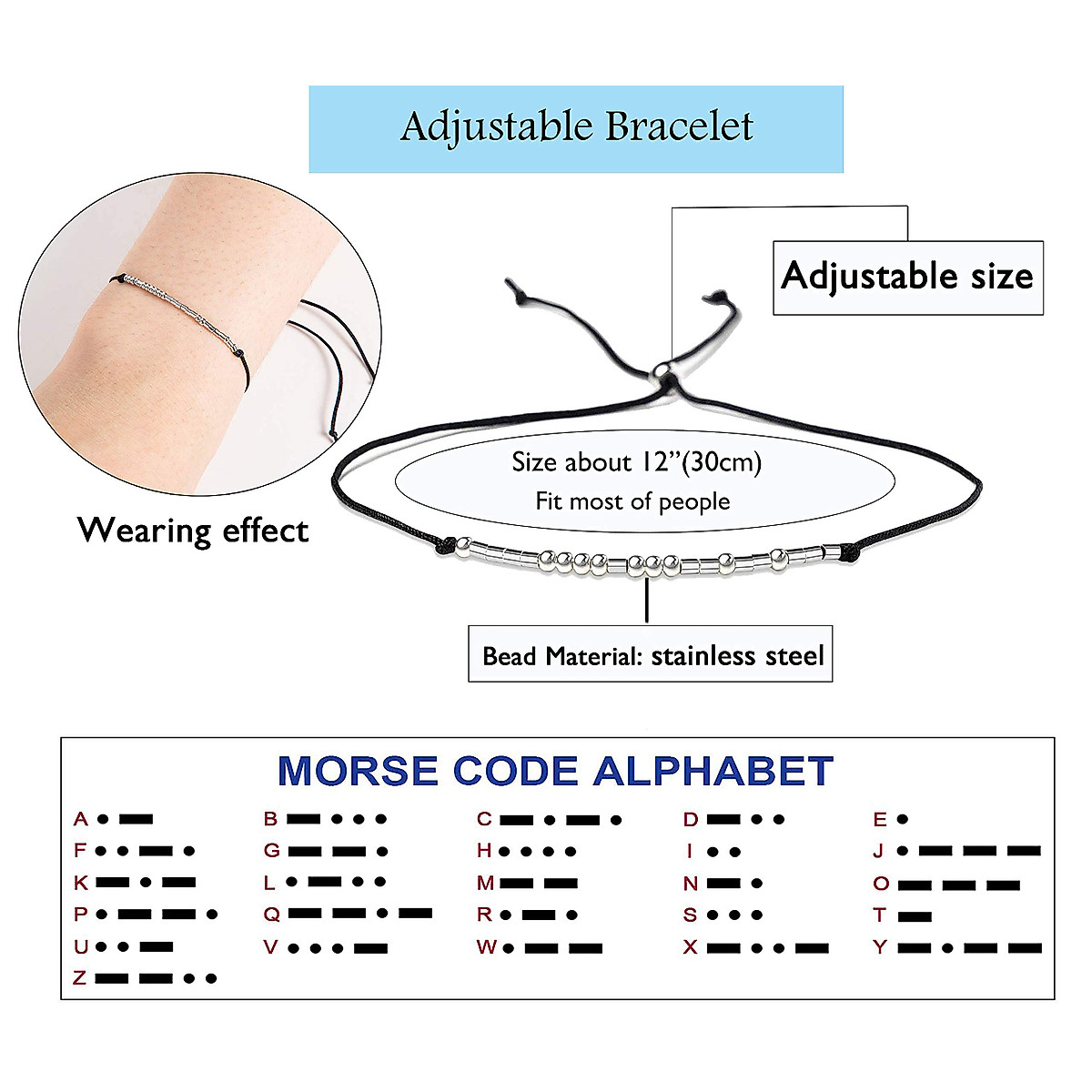 KGBNCE My Person Morse Code Bracelet Pinky Promise Couple Distance Matching Secret Message Friendship Handmade Adjustable Bracelet Jewelry for Women 2 Pieces