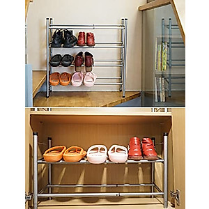 LNYZQUS 4-Tier Expandable Shoe Rack,Sturdy Shoe Shelf Shoe Organizer For Closet,Metal Adjustable Closet Shoe Racks Skinny Shoe Stand For Bedroom Closet-Grey