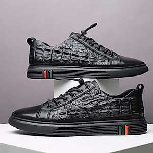 ZOOGEM Men's Crocodile Print Leather Shoes, Non-Slip Casual Fashion Sneakers (Black-d, 9)