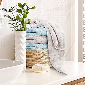 Face Towels Hand Towel Set of 4, Soft for Bathroom Travel Gym, Light Grey & Sky Blue Floral Towels