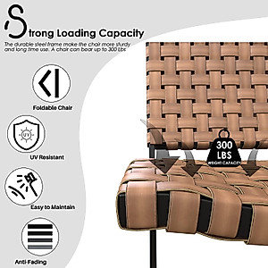 Grand patio 3-Piece Outdoor Folding Adirondack Chairs, Weather Resistant Wicker Patio Bistro Chairs and Coffee Table for Balcony Lawn Porch Garden, Natural Brown