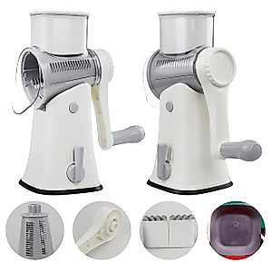 Rotary Cheese Grater and Shredder, Efficient Vegetable Cutter with Handle, 5 in 1 multifunctional Manual Mandoline Slicer for Home Use, Nuts Grinder, Durable Potato Slicer with Rubber Suction Base