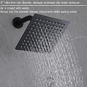 FSCEPIXI 2 Handles Shower Faucet Set with Stainless Steel Shower Head,Single Function Shower Trim Kit with Rough-in Valve,Matte Black