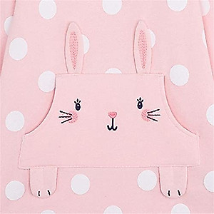 HILEELANG Little Girl Long Sleeve Pants Pink Dot Long Sleeve Pocket T-Shirts Cotton Casual Blue Leggings Outfits Winter Clothing Set Size 6