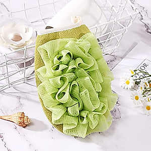 2PCS Shower Gloves with Flower Bath Ball Exfoliating Body Pad Deep Cleaning Gloves for Bathroom, Bathhouses and Spas (Green)