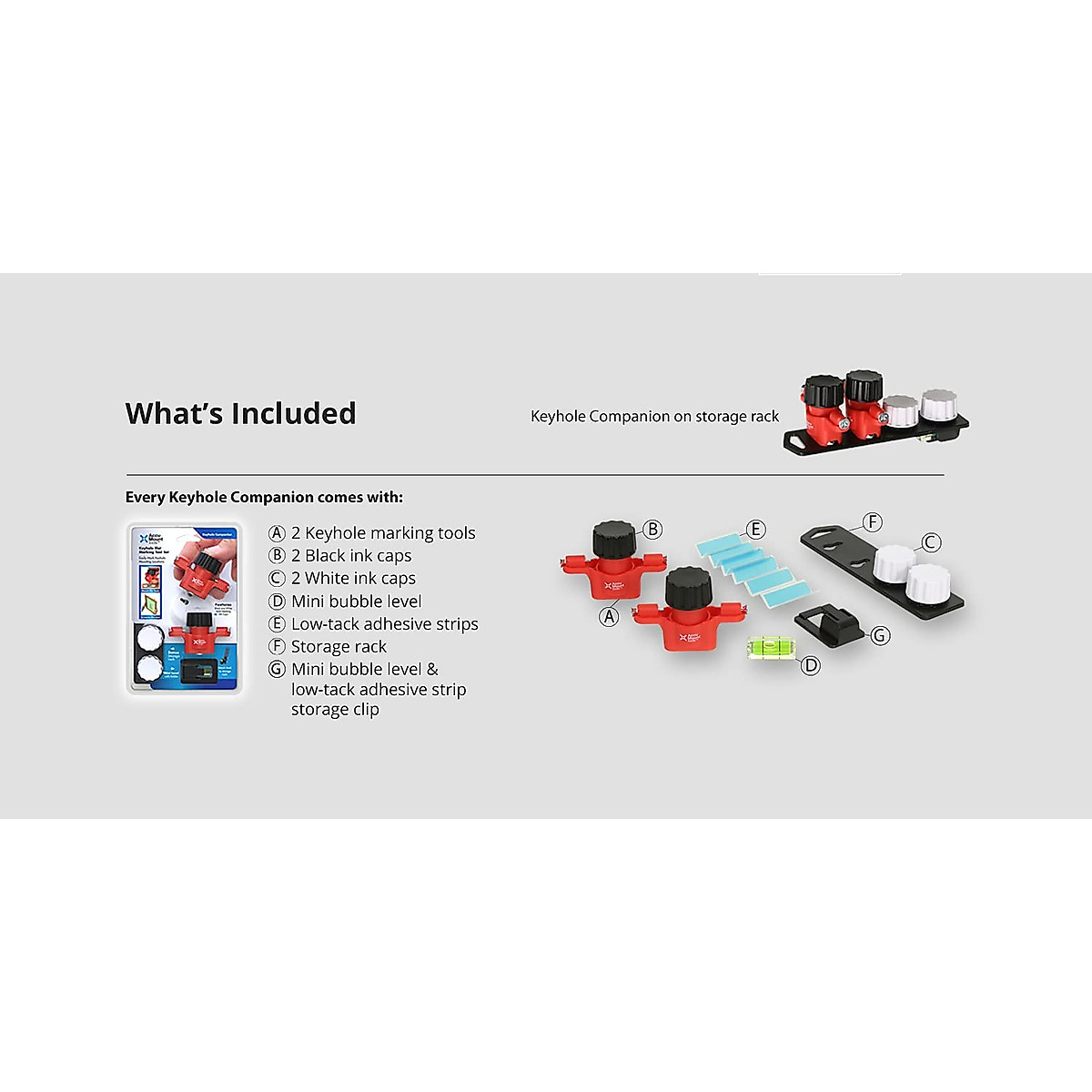 Keyhole Companion Marking Tool Set – Mount/Hang Items that have Keyhole Slots Without Measuring; Tools Mark Fastener Locations on Walls. Picture hanging, mount power strips, use w/keyhole hangers, etc