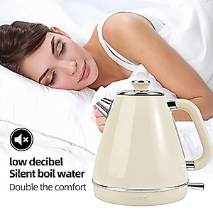 Pateyney Electric Kettle,Tea kettle,1.7 Litre retro style kettle,Kitchen Countertop Coffee Tea Hot Water Kettle,Double Wall 304 Stainless Steel BPA Free Hot Water Boiler,Auto Shut-Off and Boil-Dry Protection (Cream)