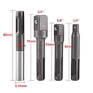 Watris Veiyi 4PCS SDS Plus Socket Adaptor, SDS Plus Extension, 1/4" Hex Shank Drill Bit Set, Impact Socket Adaptor, 1/4"3/8"1/2" Square Extension Connector for Drill and Handheld Driver