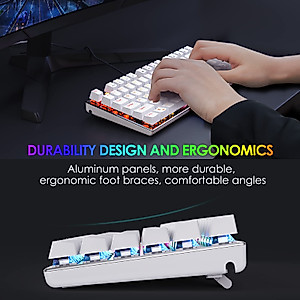 HUO JI E-Yooso Z-88 RGB Mechanical Gaming Keyboard, Metal Panel, Blue Switches - Clicky, Compact 81 Keys Hot Swappable for Mac, PC, Silver and White