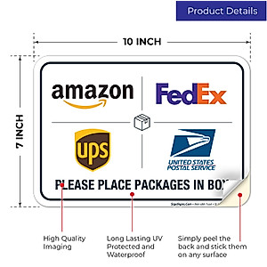 Sigo Signs - Package Delivery Sign, Delivery Instructions FedEx Amazon Ups USPS Sign, 10x7 Inches, 4 Mil Vinyl Decal Stickers Weather Resistant, Made in USA