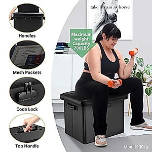 DocSafe Storage Ottoman with Lock,Fireproof Folding Ottoman Foot Rest Stool Storage Chest with Storage Safe for Important Documents,Waterproof 17 Inches Short Ottoman Foot Stool with Hanldes,Black