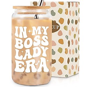 Boss Day Gifts for Women, Boss Lady 16 Oz Coffee Glass Cup, Boss Gifts for Women, Gifts for Boss Female, National Boss Day Gifts, Boss Appreciation Gifts - In My Boss Lady Era 16 Oz Glass Cup
