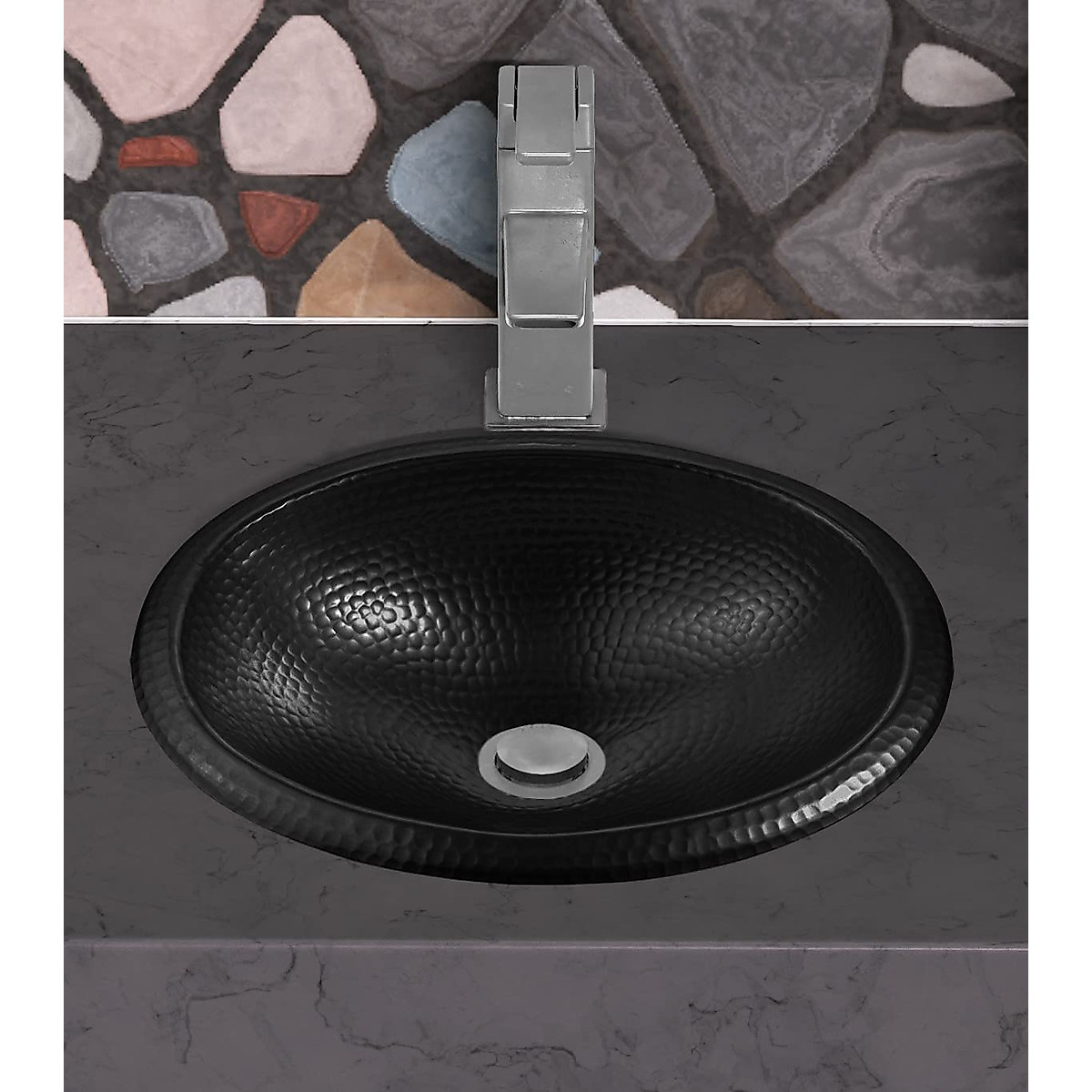 Monarch Abode 19103 Matte Black Hand Hammered Oval Drop-in Bathroom Vanity Sink (17 inches)