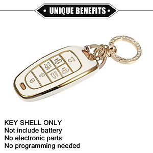 VekAuto Car Smart Key Fob Case Kit Compatible for Hyundai Santa Fe 2020-2022, Protective TPU White Keyless Entry Remote Cover with Key Chain