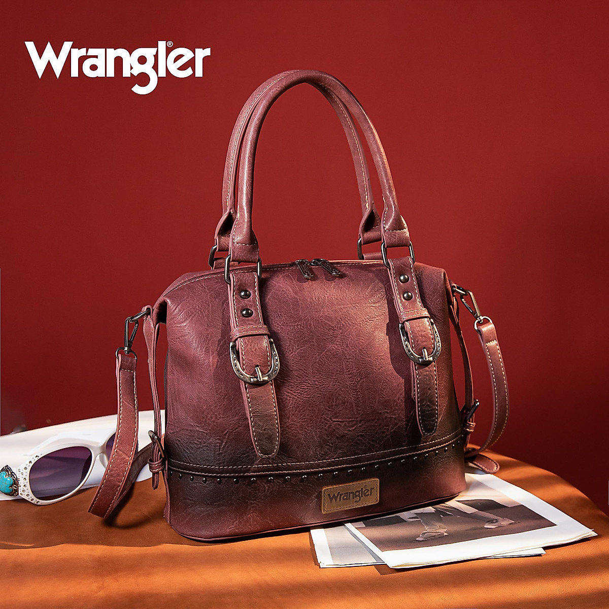 Wrangler Doctor Bag Top Handle Purse Hobo Shoulder Satchel Handbags Crossbody Bag with Crazy Horse Grain Leather for Women WG48-S5110ABDY