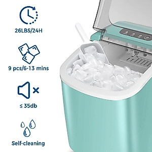 Antarctic Star Countertop Ice Maker Portable Ice Machine with Handle,Self-Cleaning Ice Makers, 26Lbs/24H, 9 Ice Cubes Ready in 6 Mins for Home Kitchen Party Bar Green