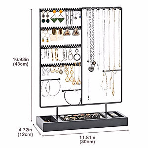 ProCase Jewelry Organizer Stand Earring Holder Organizer, 6 Tiers Earring Organizer Tree Necklace Rack Jewellery Tower Bracelets Holder Storage with Removable Wooden Ring Tray for Women Girls -Grey