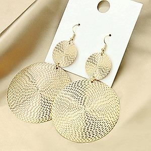 Large Double Circles Round Dangle Drop Earrings Geometric Statement Handmade Bohemian Dangling Earring Hook Studs Fashion Jewelry for Women Girls Yellow Gold (Yellow Gold)