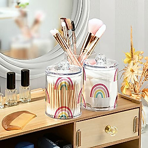 xigua 2 Pack Rainbow Qtip Holder Dispenser with Lids 14 oz Bathroom Storage Organizer Set,Clear Apothecary Jars Food Storage Containers for Tea,Coffee,Cotton Ball,Cotton Swab,Floss