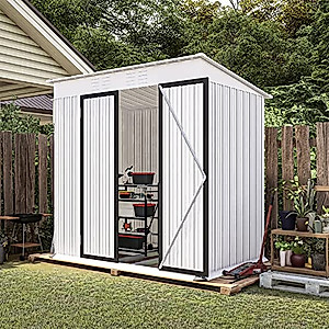 WTRAVEL 6 x 4 FT Outdoor Storage Shed Steel Tool Storage Shed with Lock Metal Garden Shed for Backyard, Patio, Lawn (6 x 4 FT, White)